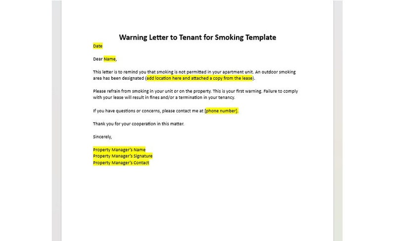 Tenant Smoking Warning Letter Template, Smoking Warning Letter, Letter ...