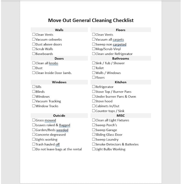 Move Out Cleaning Checklist - Etsy