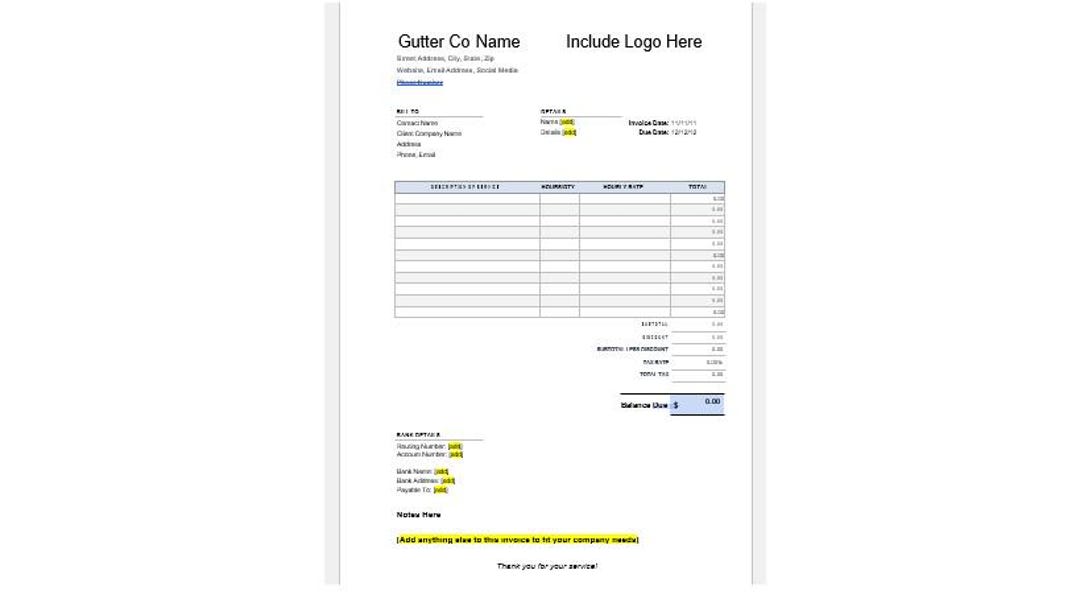 Editable Gutter Contractor Invoice Template, Gutter Contractor Invoice Template, Word Template ...