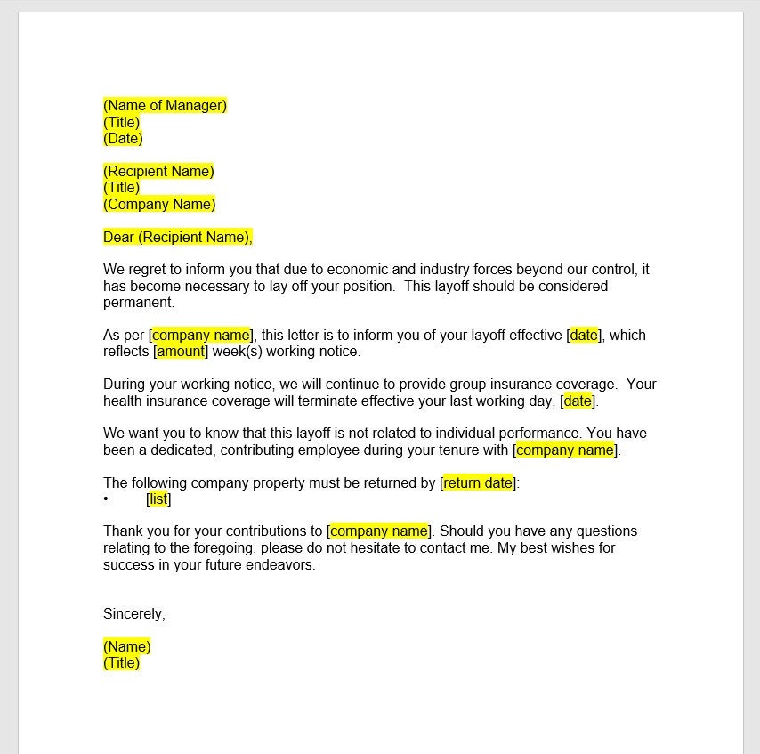 Job Layoff Letter Layoff Letter Template Layoff Letter Layoff