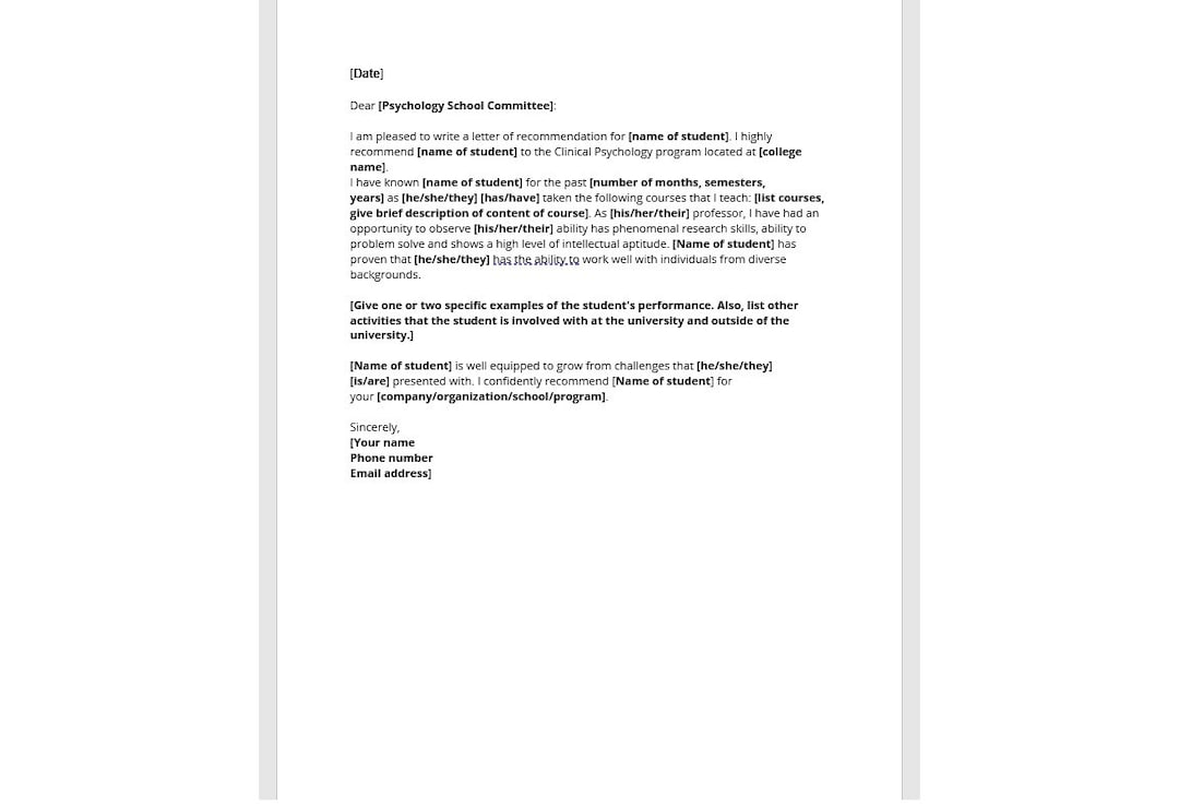 Clinical Psychology Recommendation Letter Template, Academic ...