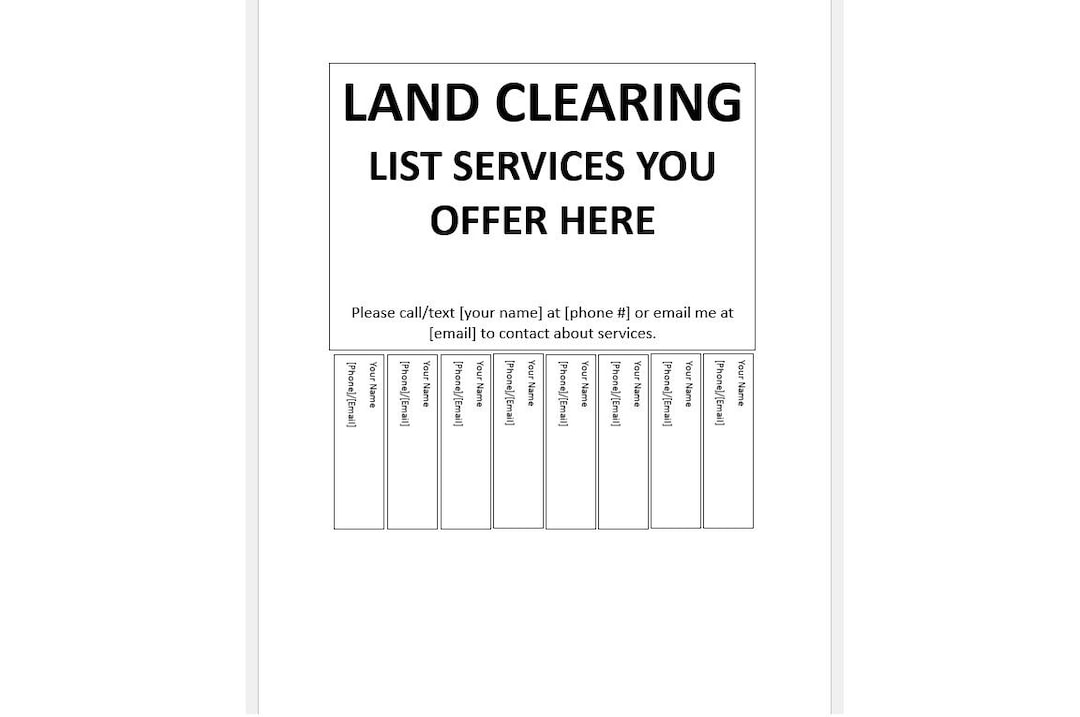 Editable Land Clearing Tear-off Flyer, Tear-off Flyer Template, Land ...