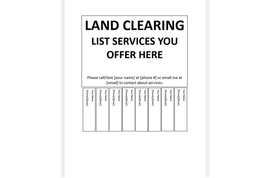 Editable Land Clearing Tear-off Flyer, Tear-off Flyer Template, Land ...