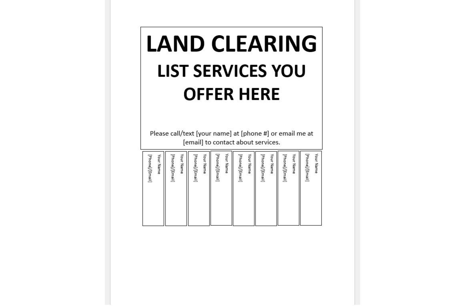 Editable Land Clearing Tear-off Flyer, Tear-off Flyer Template, Land ...