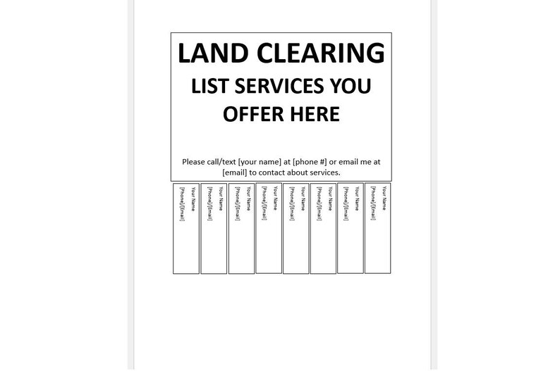 Editable Land Clearing Tear-off Flyer, Tear-off Flyer Template, Land ...