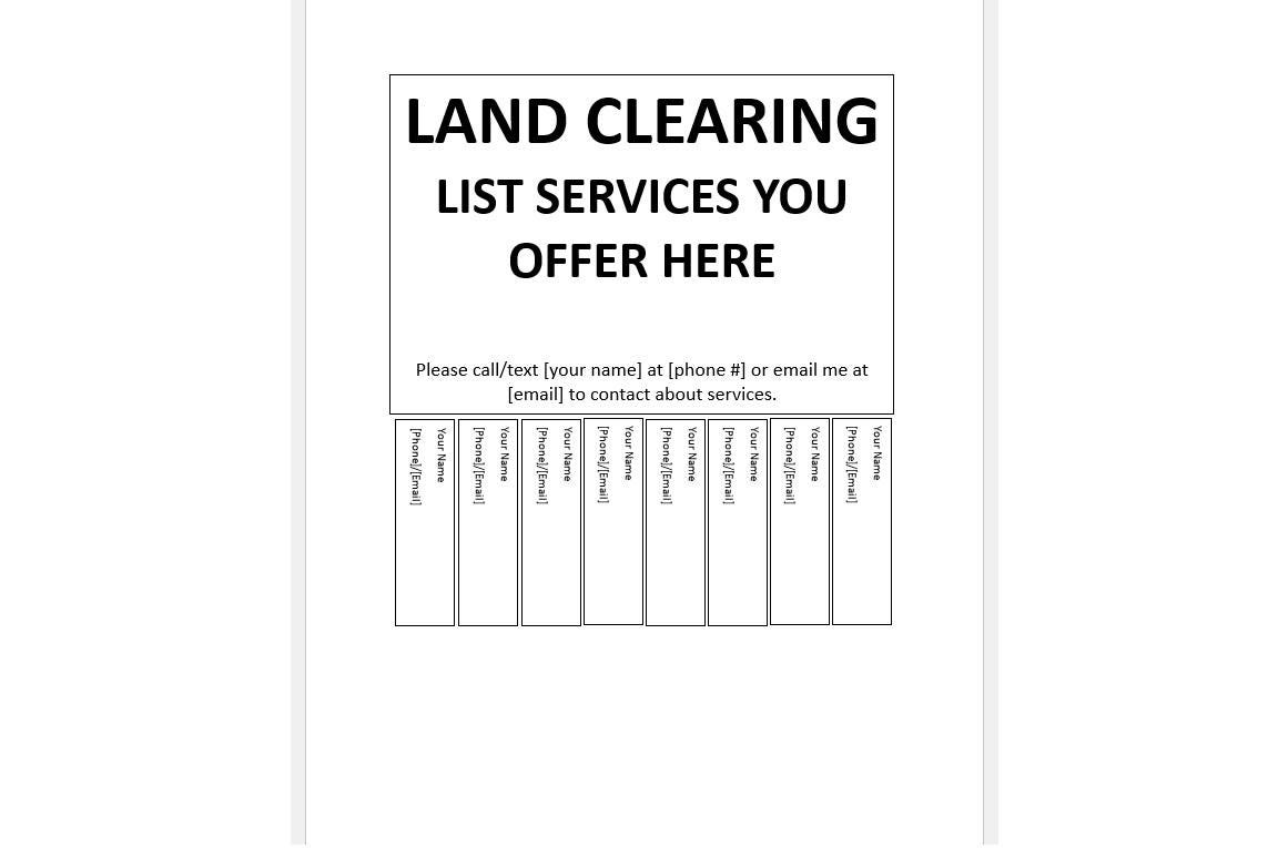 Editable Land Clearing Tear-off Flyer, Tear-off Flyer Template, Land ...