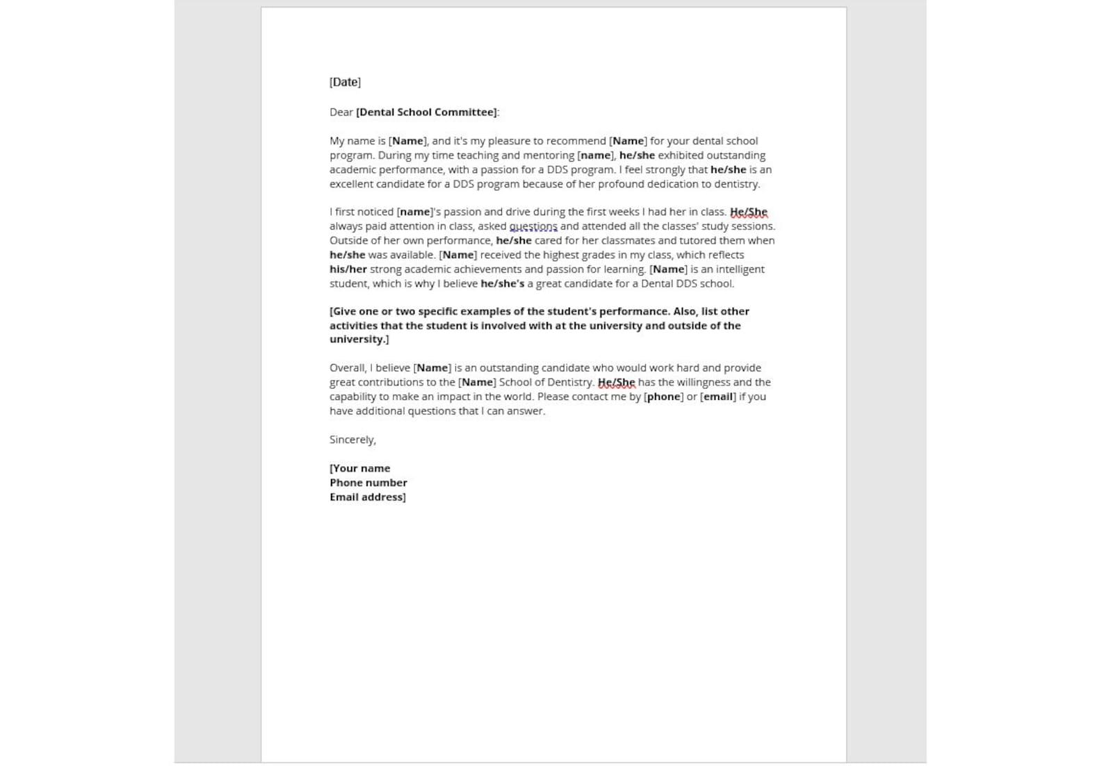Dental School Recommendation Letter Template, Dentist School ...