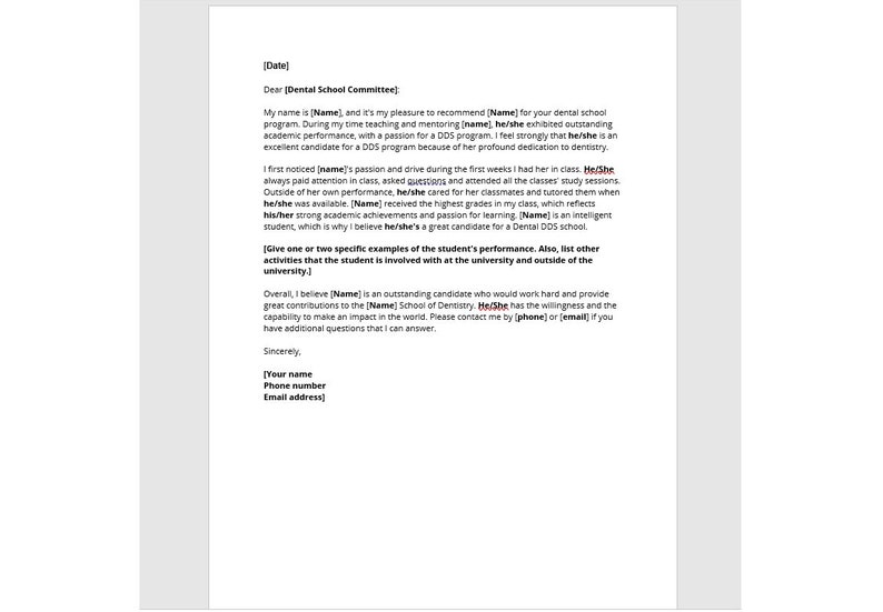Dental School Recommendation Letter Template, Dentist School ...
