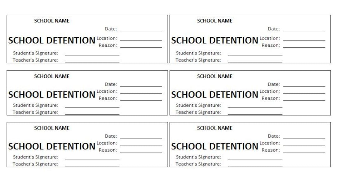 Editable School Detention Template, School Detention Template ...