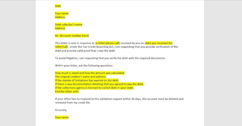 Debt Validation Debt Validation Letter Template Debt Validation Letter Debt Validation