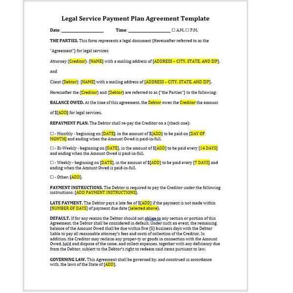 Service Payment Plan Template - Etsy