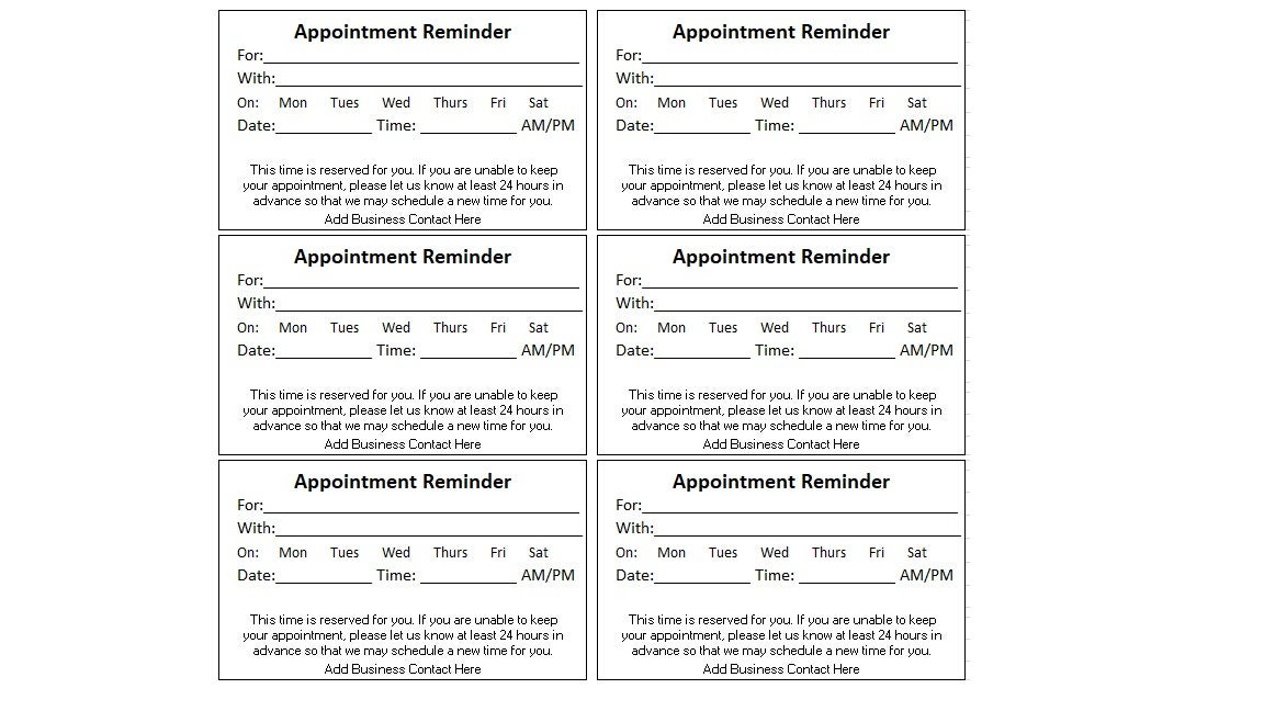 Editable Appointment Reminder Card Template, DIY Editable Cards ...