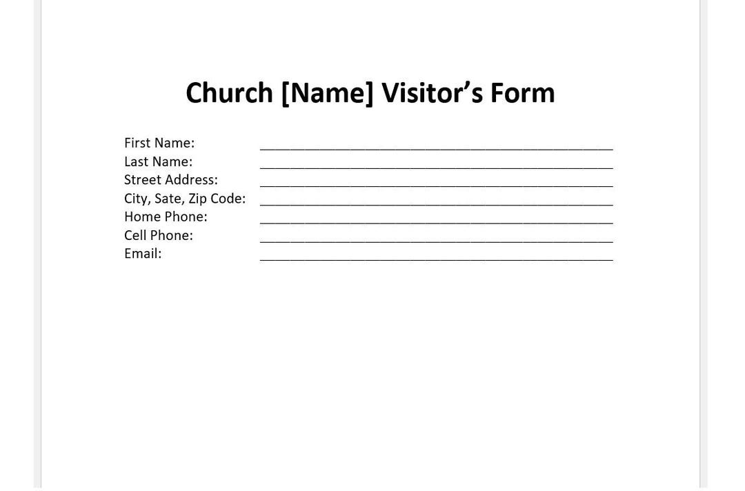 Editable Church Visitor's Form Template, Church Visitor's Form, Church ...
