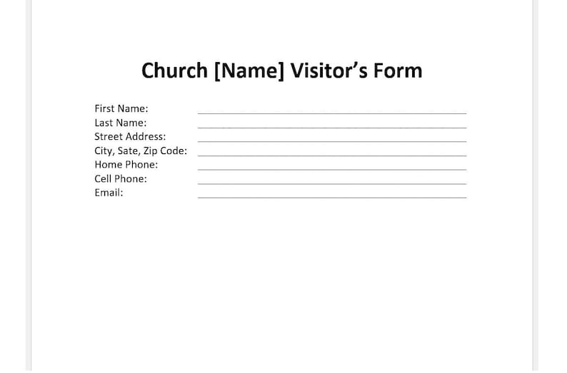 Editable Church Visitor's Form Template, Church Visitor's Form, Church ...