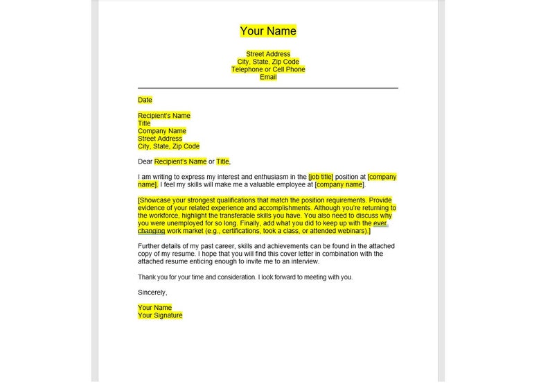 Returning to the Workforce Cover Letter Template, Cover Letter Template ...