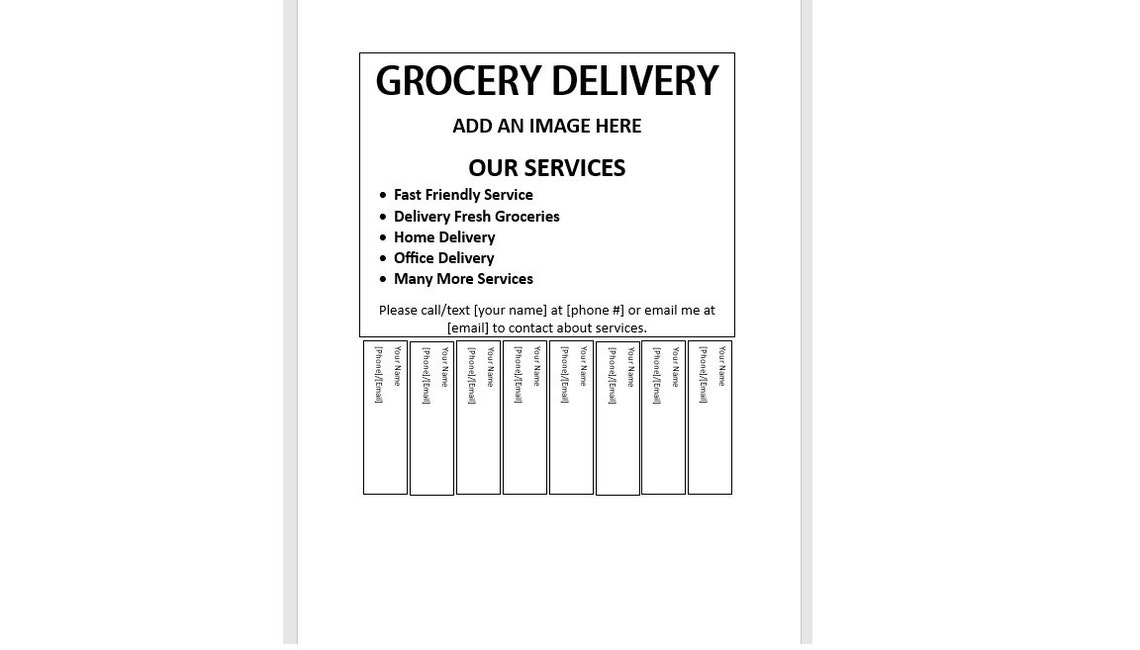 Editable Grocery Delivery Services Tear-off Flyer, Grocery Delivery ...