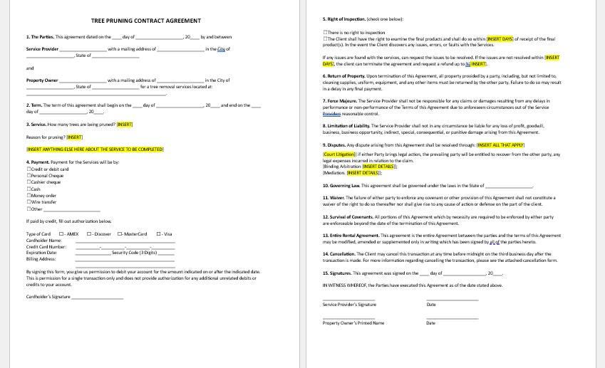 Editable Tree Pruning Contract, Tree Pruning Contract Template, Tree ...