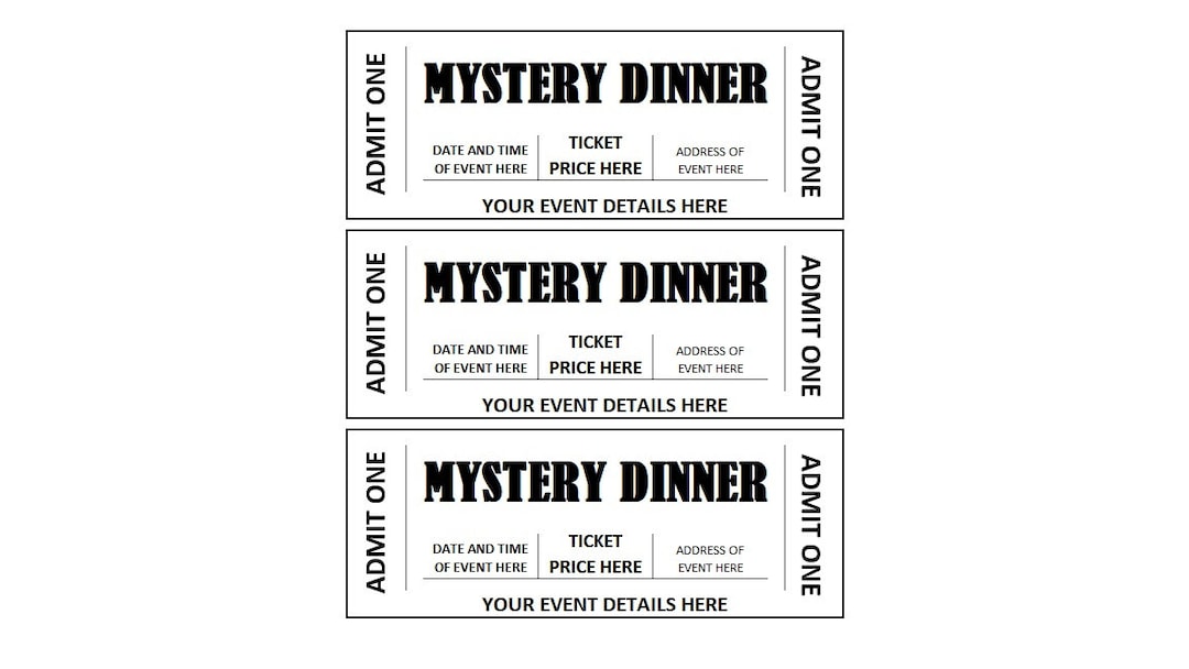 Editable Mystery Dinner Event Ticket, Mystery Dinner Ticket Printables ...