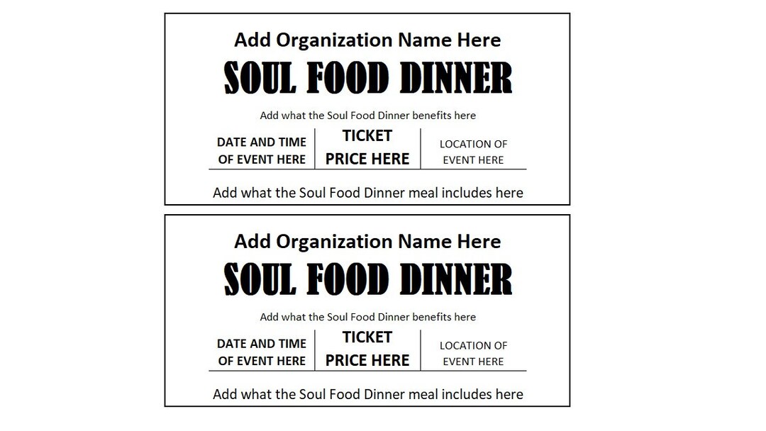 Soul Food Plate Sale Ticket, Soul Food Plate Sale Fundraiser Ticket ...