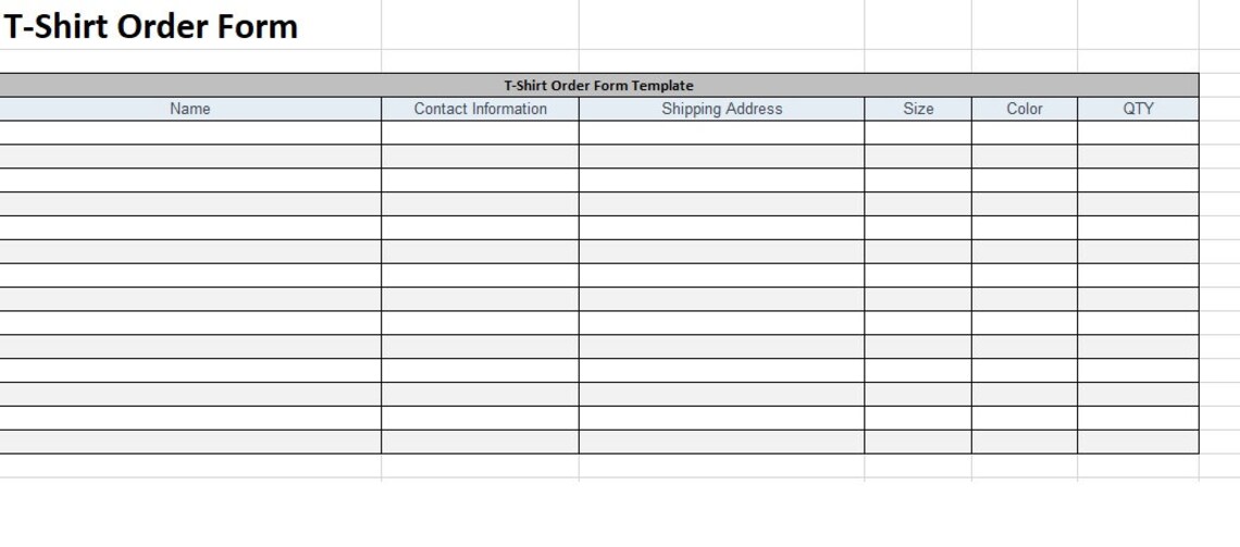Editable T-shirt Order Form, T-shirt Order Form Template, Tee Order ...