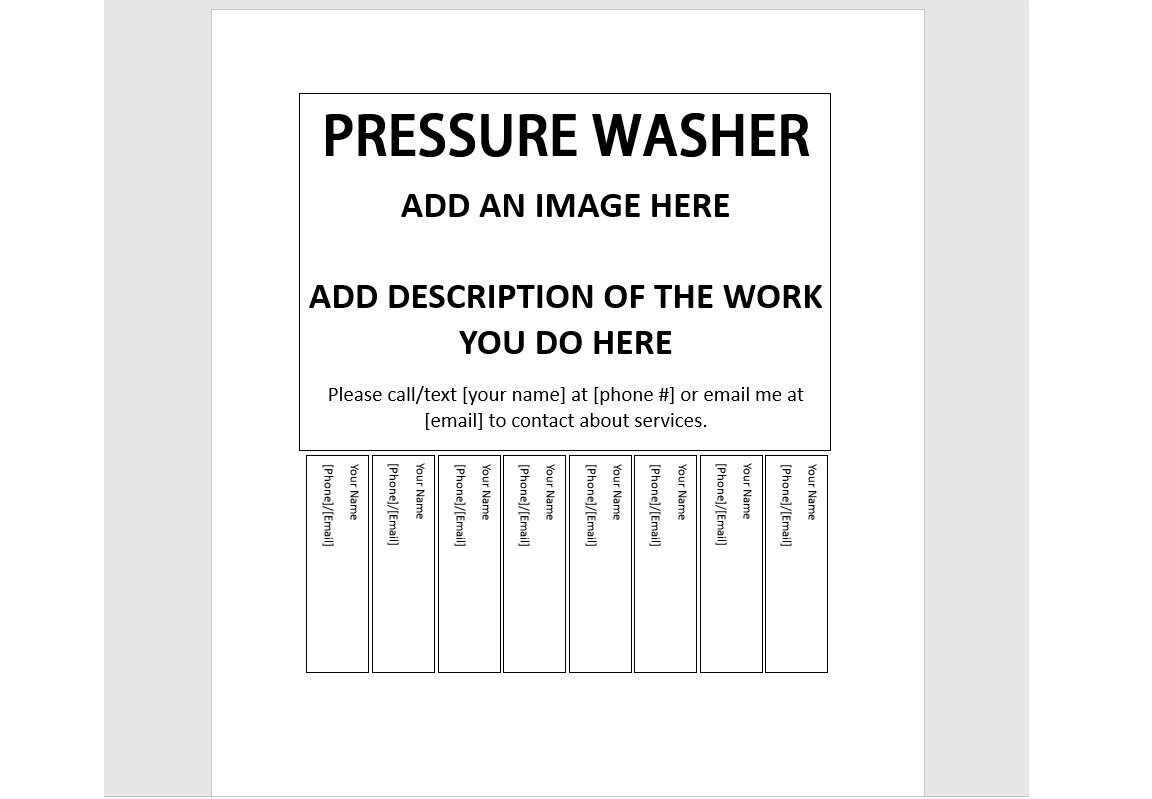 Editable Pressure Washer Tear-off Flyer, Pressure Washer Ad, Tear-off ...