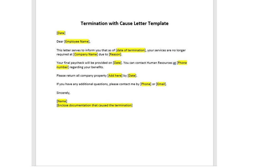 Termination With Cause Letter Template, Termination Letter, Termination ...