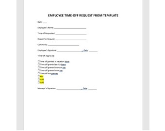 Employee Time-off Request Form Template word, Editable, Printable - Etsy