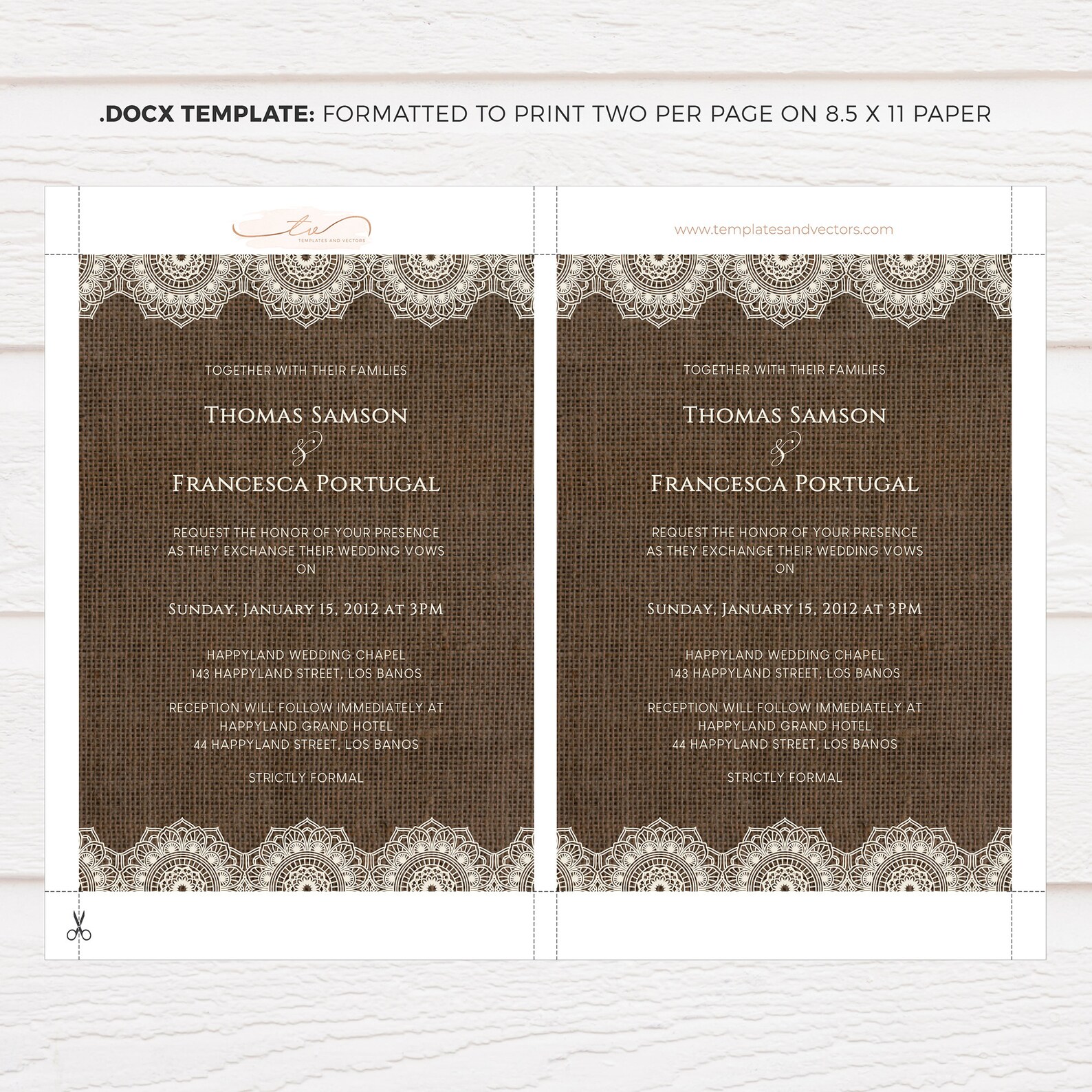 Filipiniana Lace on Burlap Wedding Invitation Template | Etsy