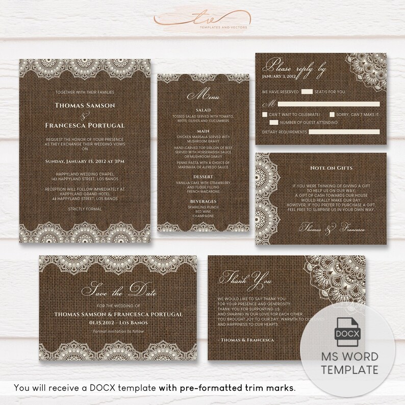 Filipiniana Lace on Burlap Wedding Invitation Template | Etsy