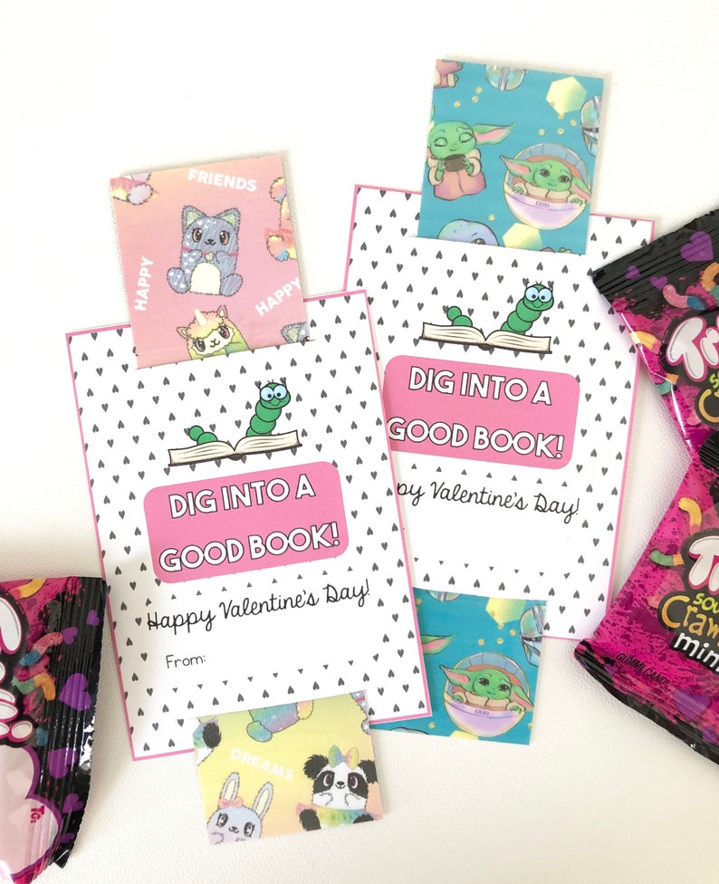 Printable Bookmark Holder Valentine Cards, Bookworm Valentines, Boomark ...