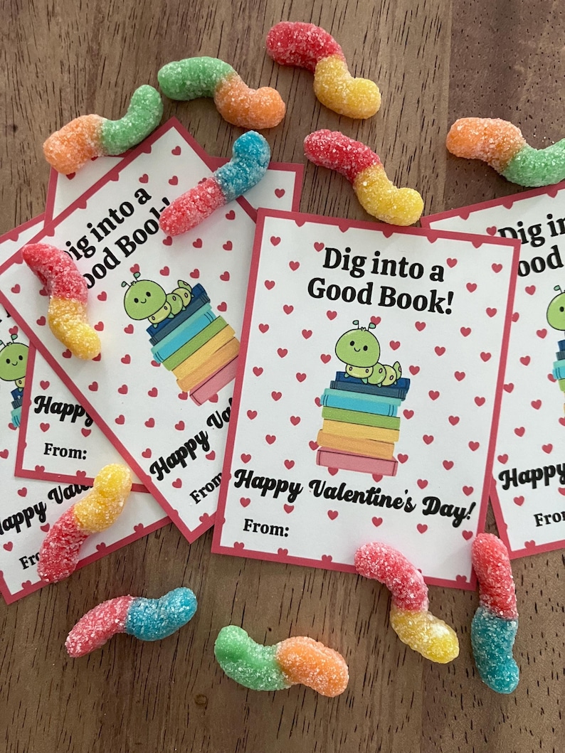 Printable Bookworm Valentine Cards, Bookmark Valentines, Book ...