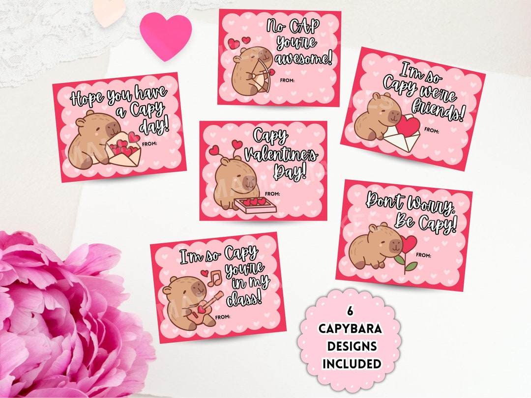 Printable CAPYBARA Valentine Cards, CAPY Valentines Day, Capybara Puns ...