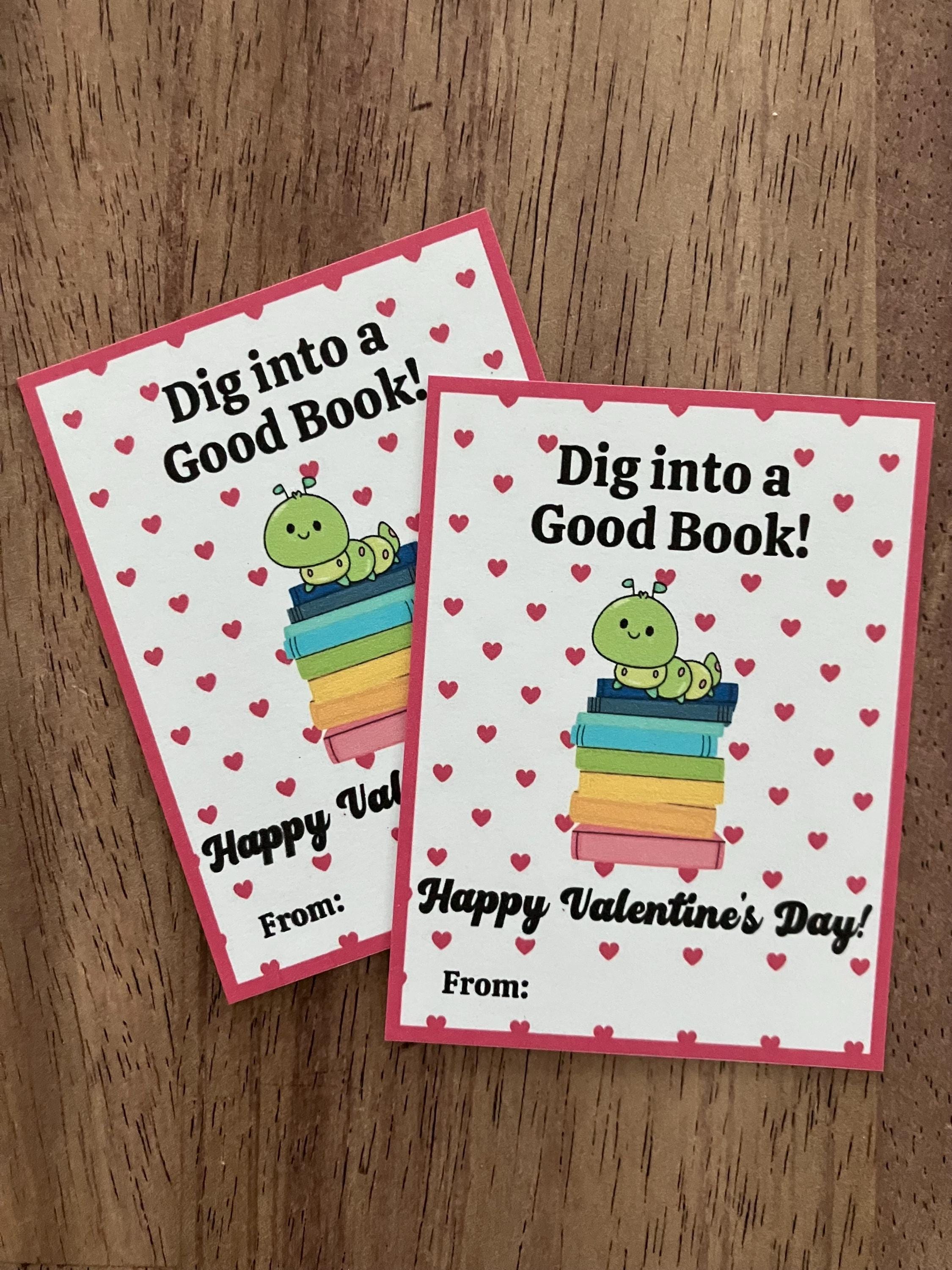 Printable Bookworm Valentine Cards, Bookmark Valentines, Book ...