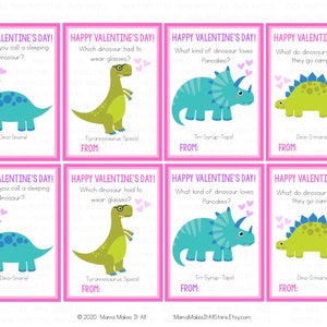 Printable Dinosaur Valentine Cards, Pink Dinosaur Valentines, Dinosaur ...