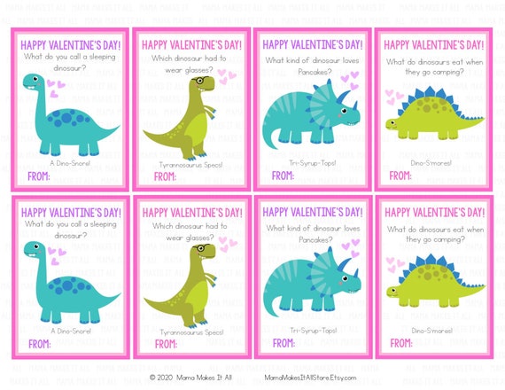 Printable Dinosaur Valentine Cards Pink Dinosaur Valentines | Etsy