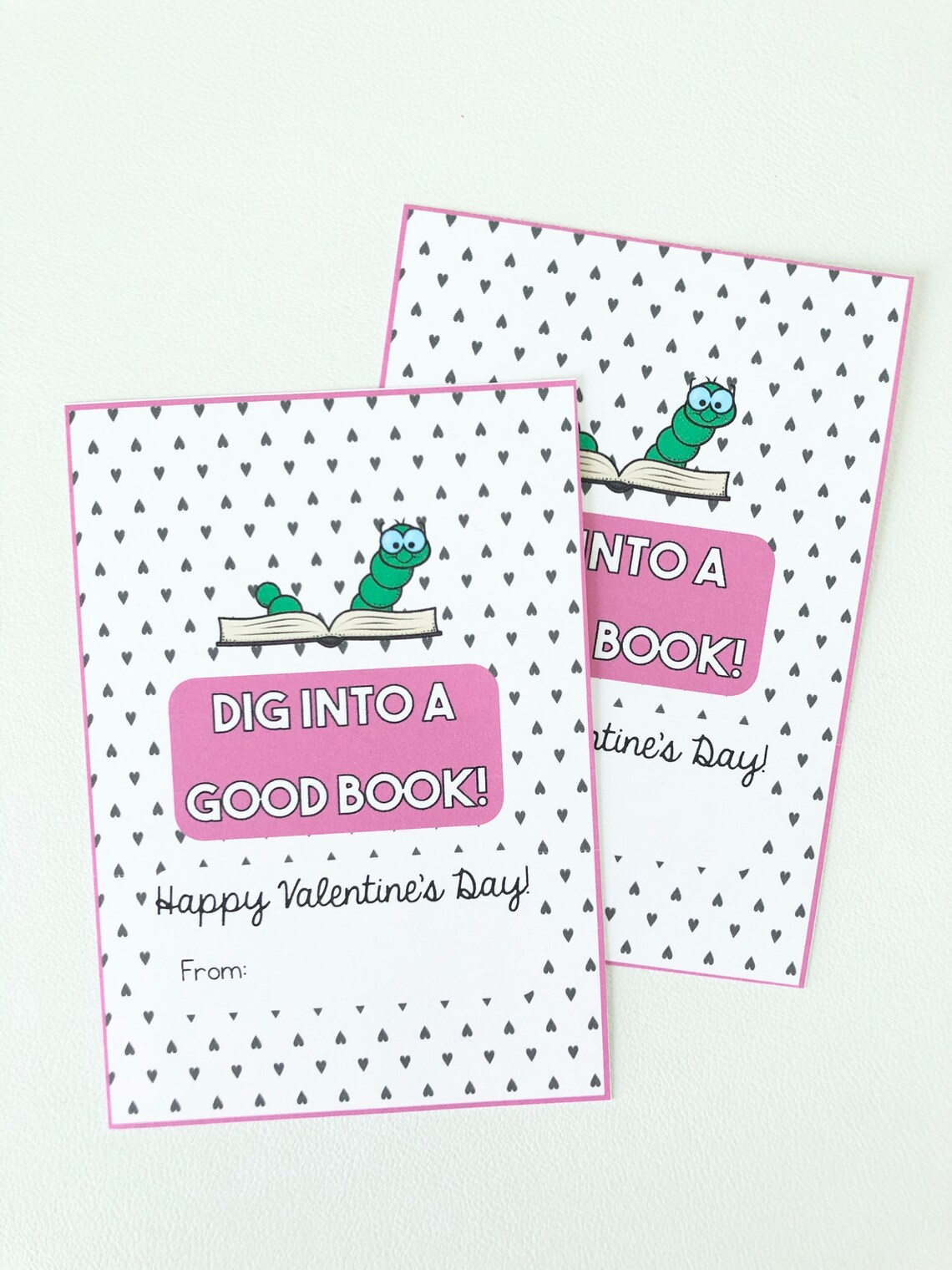 Printable Bookmark Holder Valentine Cards, Bookworm Valentines, Boomark ...