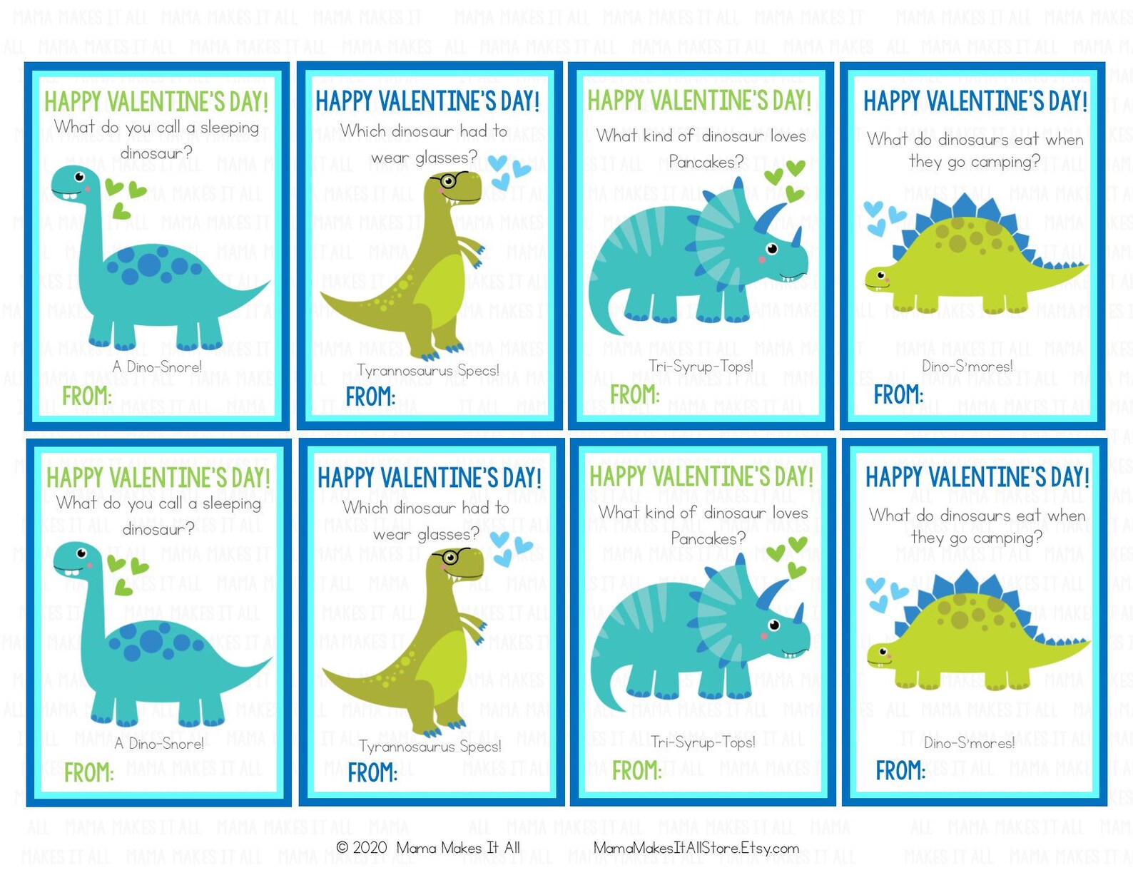 Printable Dinosaur Valentine Cards, Dinosaur Valentines, Dinosaur Joke ...