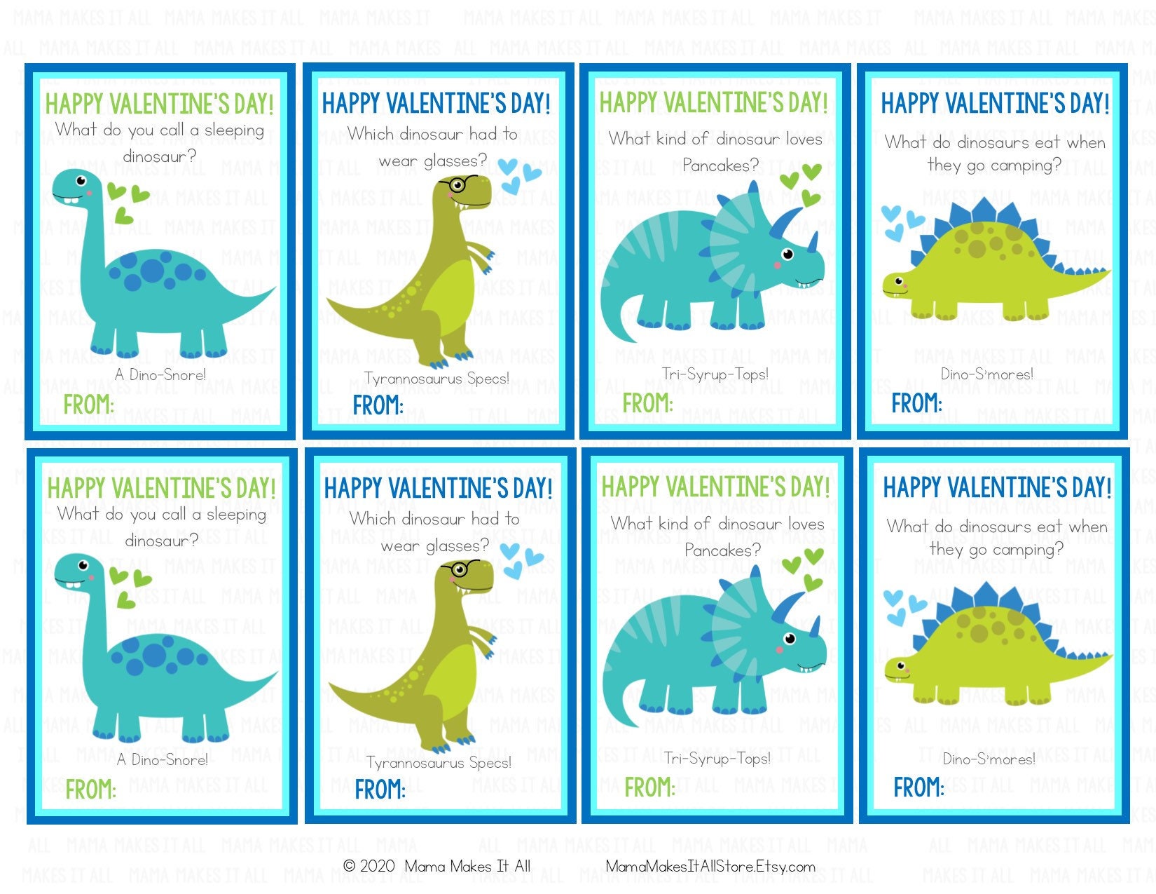 Printable Dinosaur Valentine Cards, Dinosaur Valentines, Dinosaur Joke ...