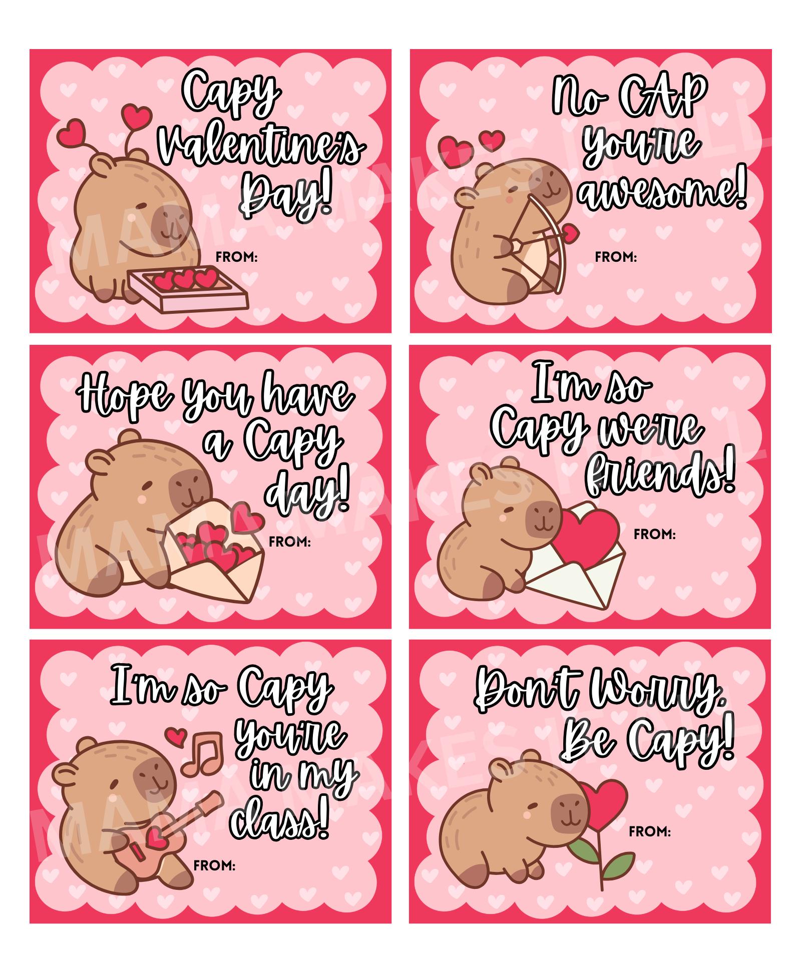 Printable CAPYBARA Valentine Cards, CAPY Valentines Day, Capybara Puns ...