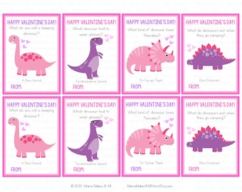 Printable Dinosaur Valentine Cards, Pink Dinosaur Valentines, Dinosaur ...