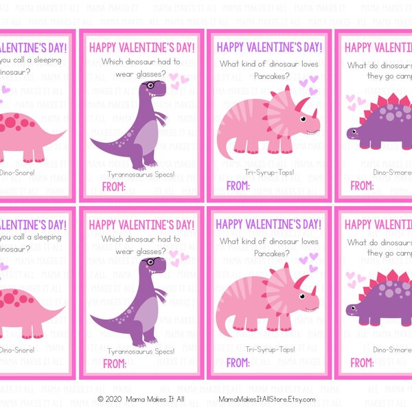 Dinosaur Valentine Printable - Etsy
