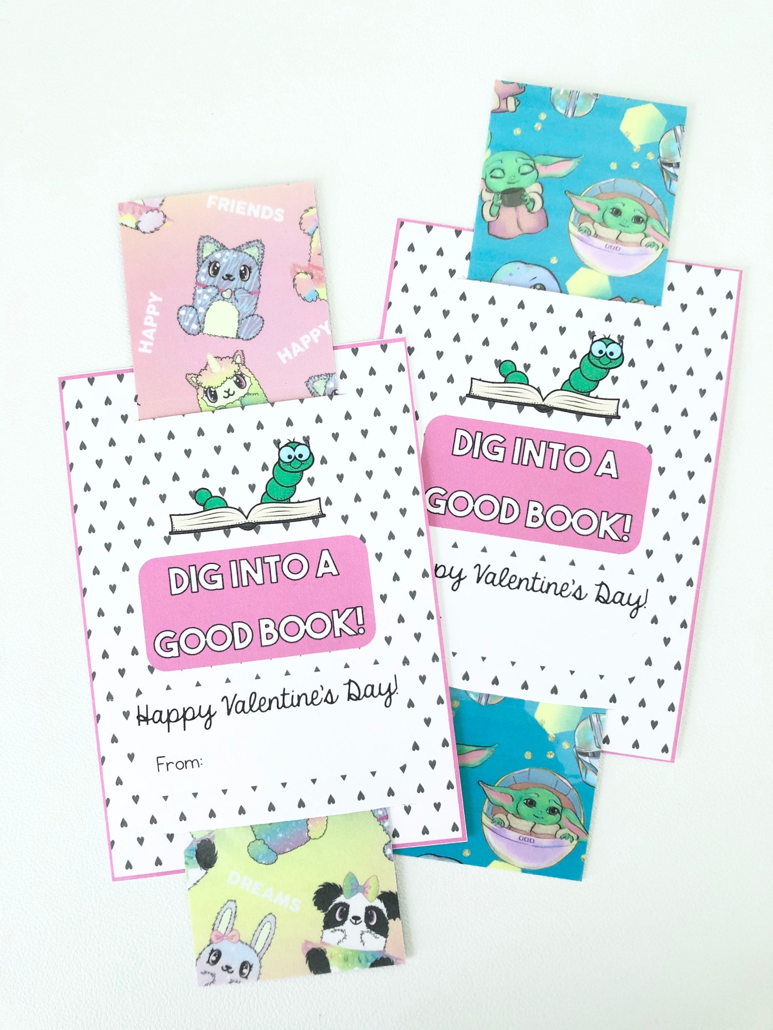 Printable Bookmark Holder Valentine Cards, Bookworm Valentines, Boomark ...