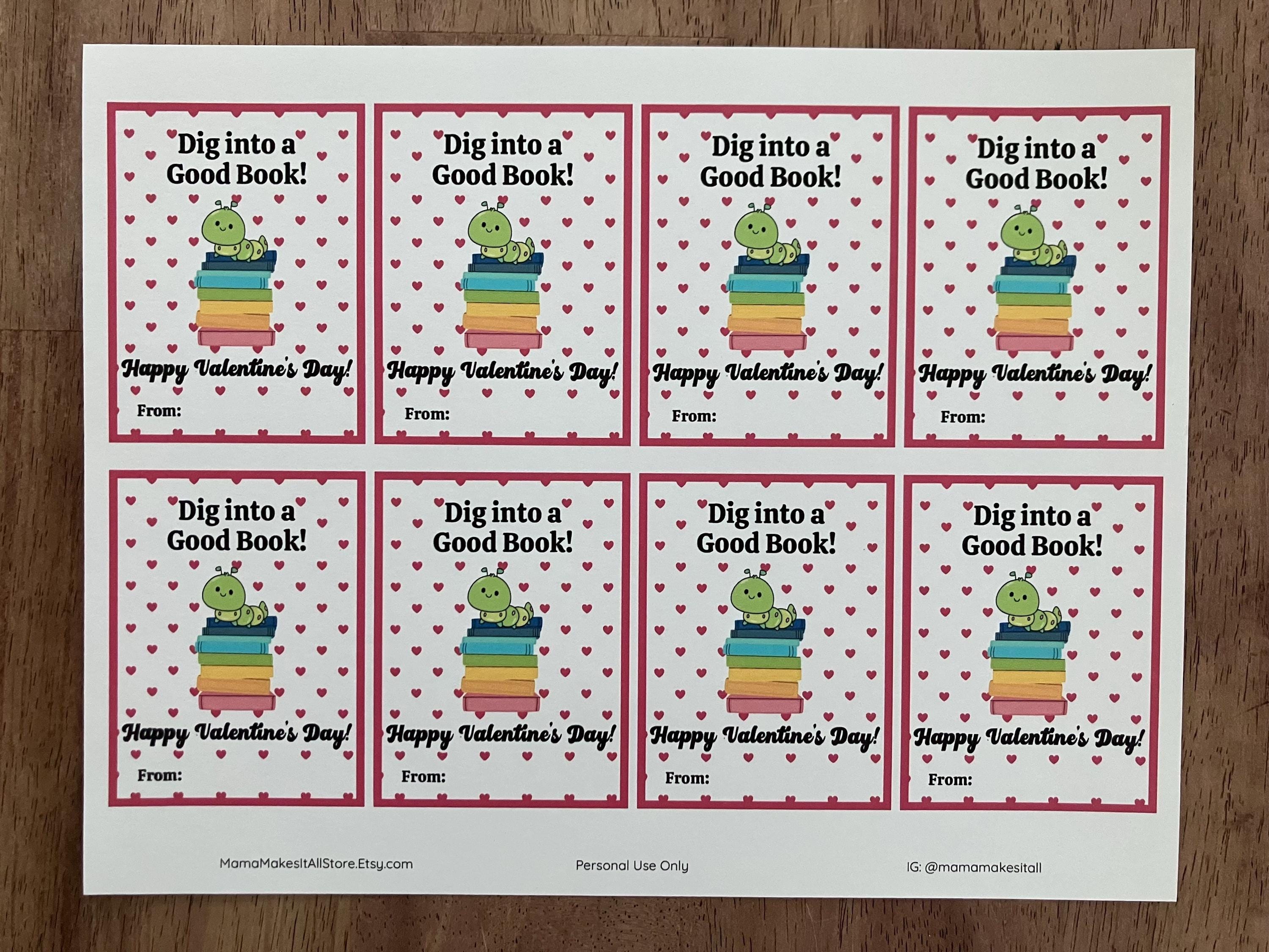 Printable Bookworm Valentine Cards, Bookmark Valentines, Book ...