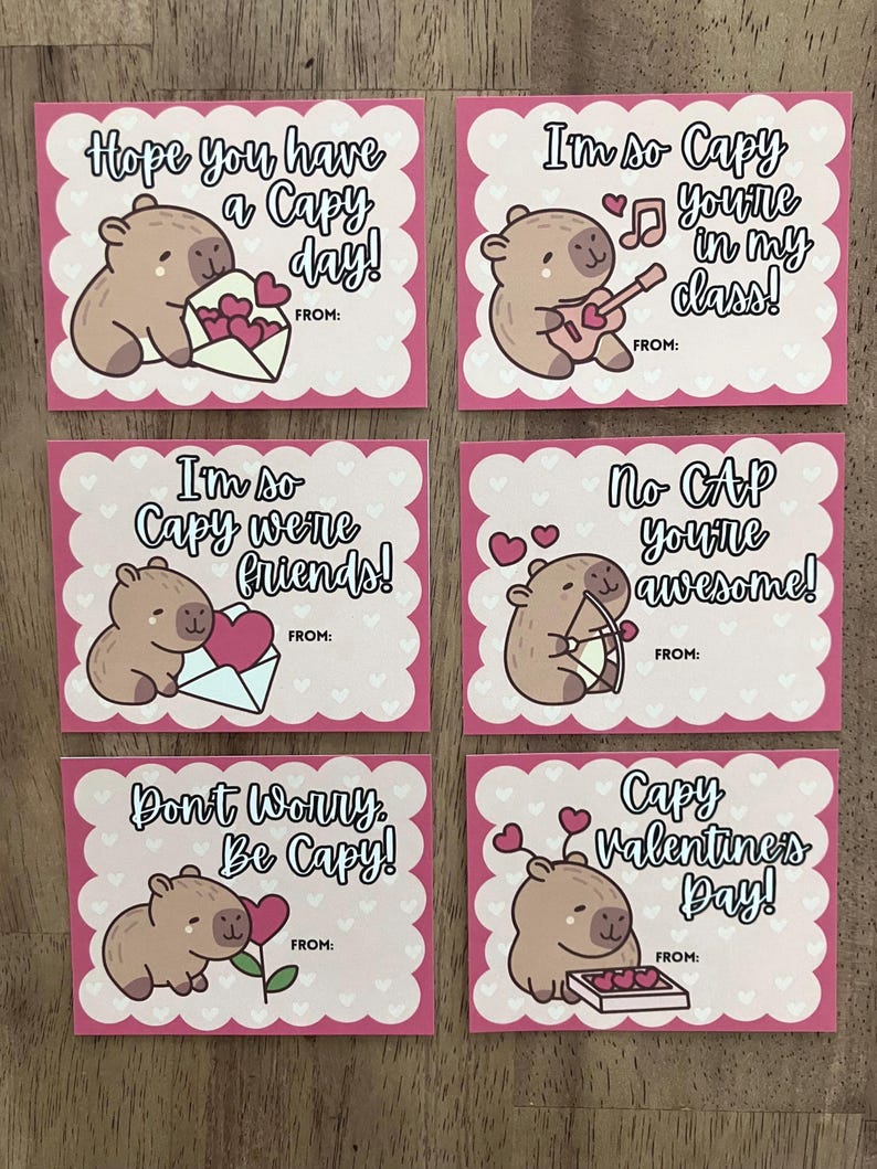Printable CAPYBARA Valentine Cards, CAPY Valentines Day, Capybara Puns ...