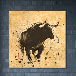 Bull Wall Art Print - Bull Painting - Set of 3 Canvas Prints - Animal ...