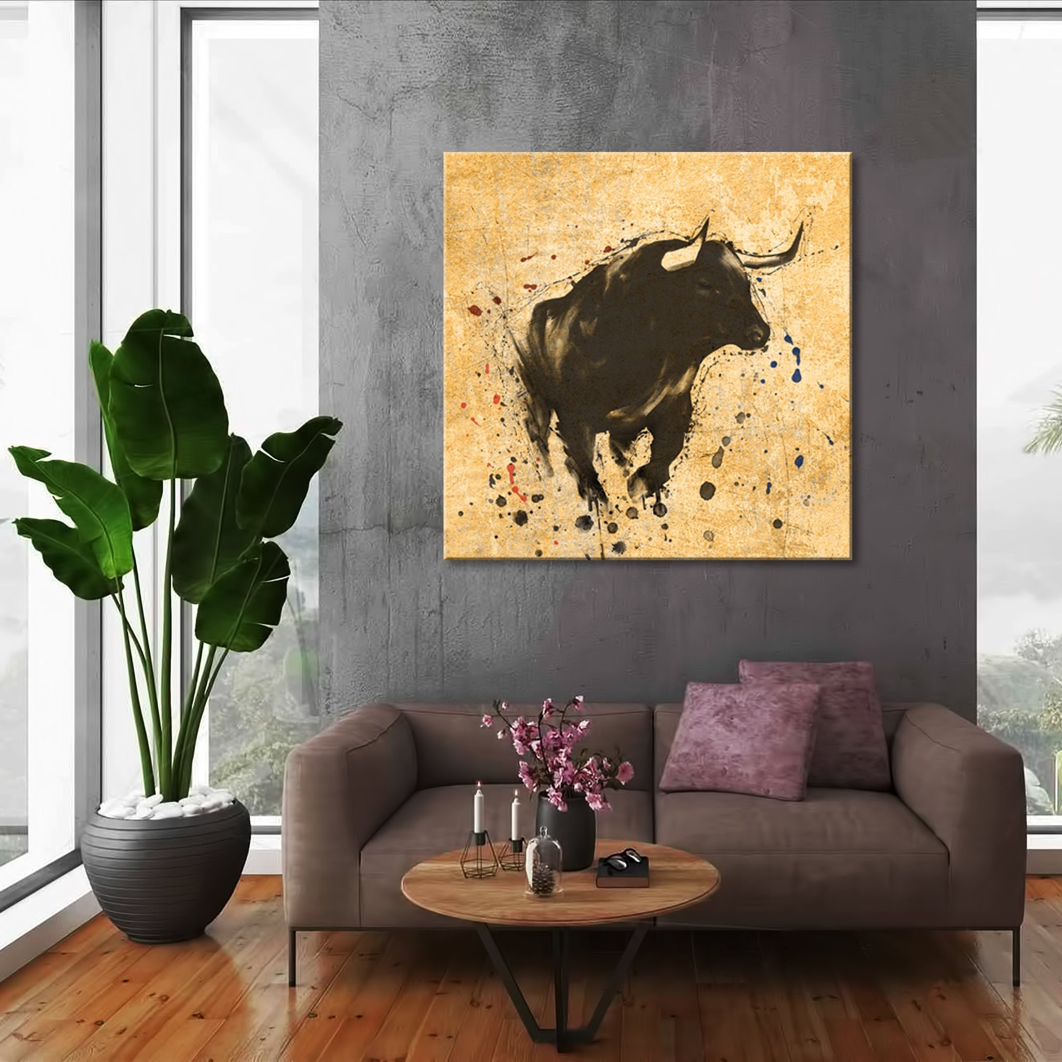 Bull Wall Art Print - Bull Painting - Canvas Prints - Animal Art - Home ...