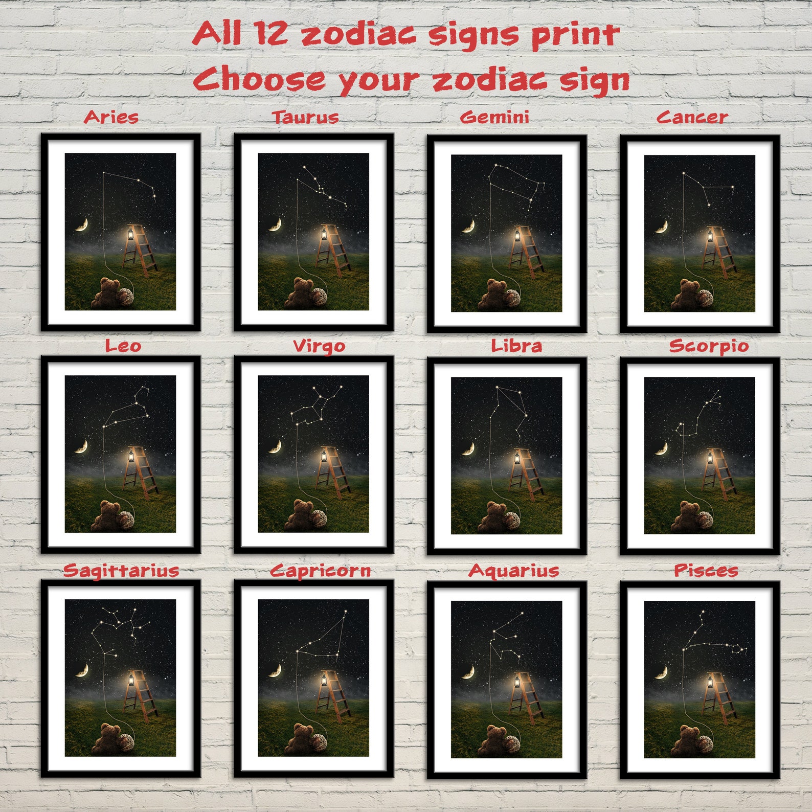All 12 Zodiac Constellations, Starry Night, Zodiac Poster, Star Signs ...