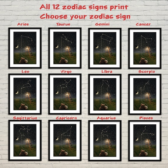All 12 Zodiac Constellations Starry Night Zodiac Poster | Etsy