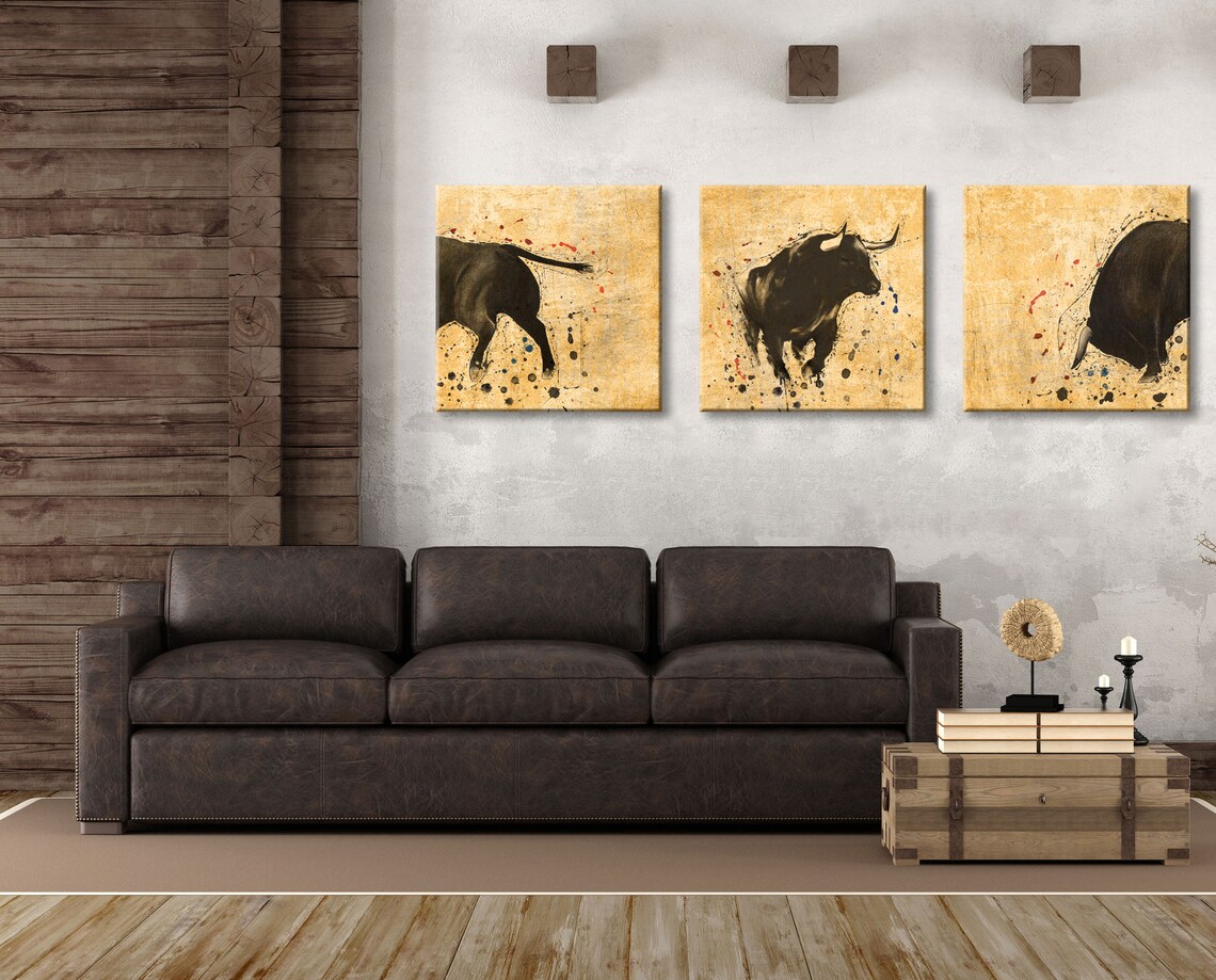 Bull Wall Art Print Bull Painting Set of 3 Canvas Prints - Etsy