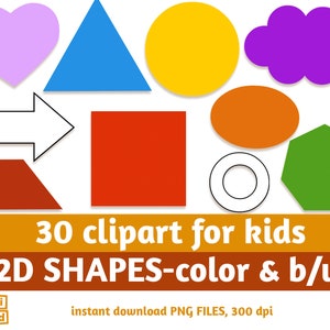 2D GEOMETRICAL SHAPES Clip Art for Kids Square Circle - Etsy